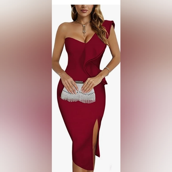 Amazon | Dresses | Meilun One Shoulder Ruffle Side Split Dress | Poshmark